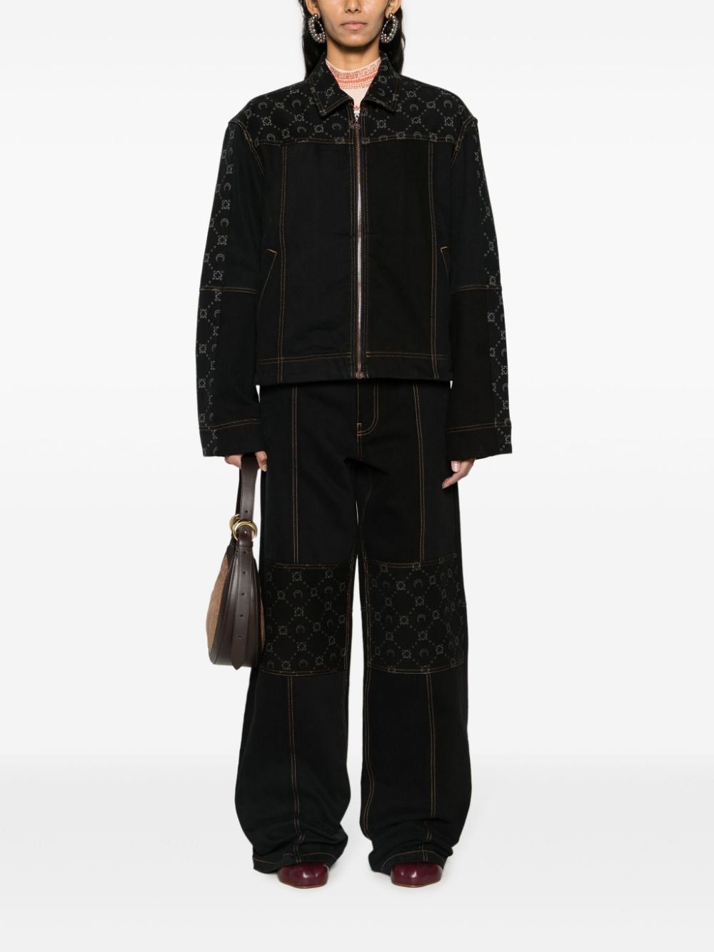 MARINE SERRE Marine Serre Crescent Moon-Print Zip-Up Denim Jacket
