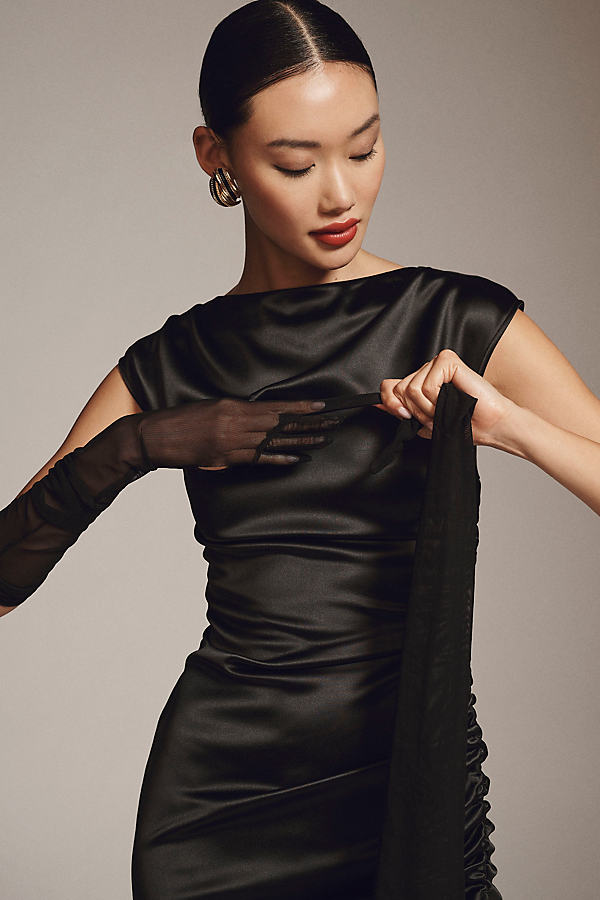 Bhldn Francesca High-neck Stretch Satin Midi Dress - Black