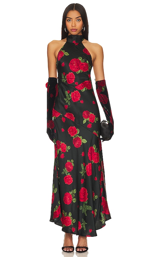 chinese dress ladies For Love & Lemons Velvet Lace Flocked Dot Maxi Dress