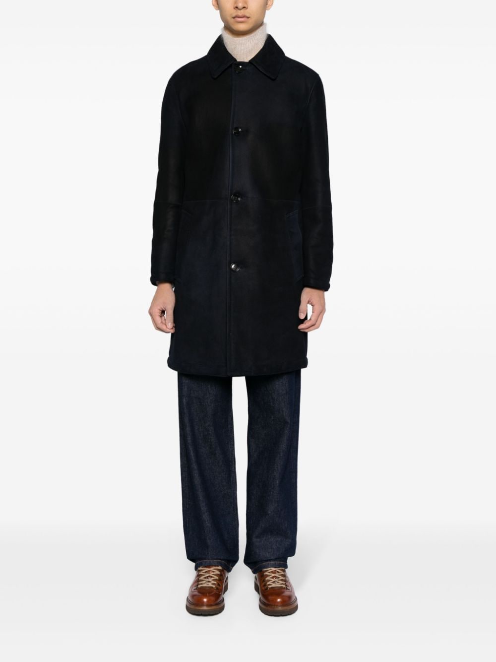 BRIONI Brioni Single-Breasted Leather Coat