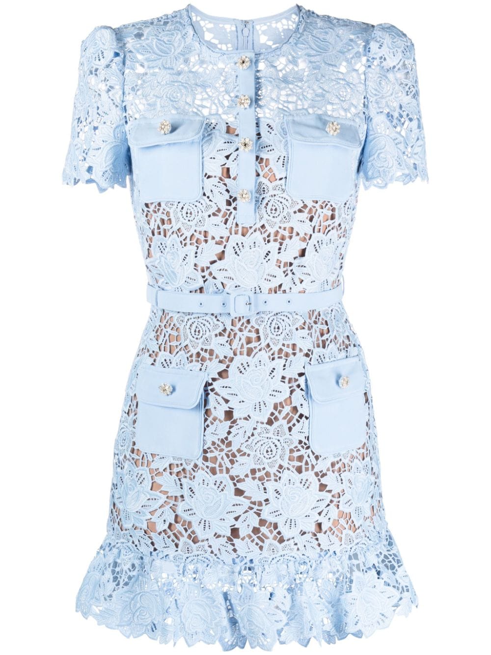 Self-Portrait Floral-Lace Peplum Minidress In Blue 37% Off