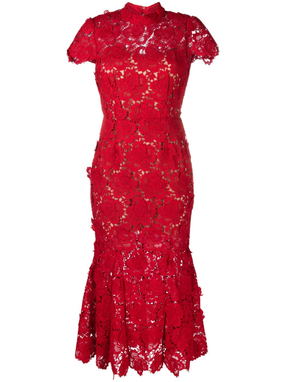 Self-Portrait 3d Flora-Lace Midi Dress In Red - 25% Off | Editorialist