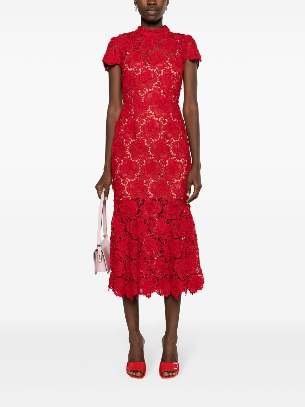 Self-Portrait 3d Flora-Lace Midi Dress In Red - 25% Off | Editorialist Self-Portrait 3d Flora-Lace Midi Dress In Red - 25% Off | Editorialist