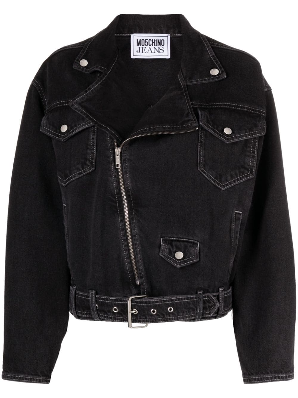 MOSCHINO MOSCHINO JEANS Belted Denim Biker Jacket