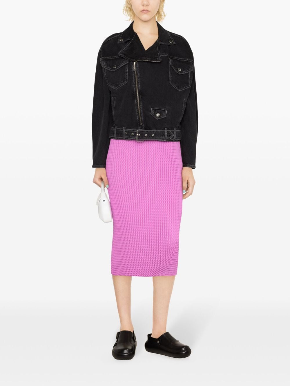MOSCHINO MOSCHINO JEANS Belted Denim Biker Jacket