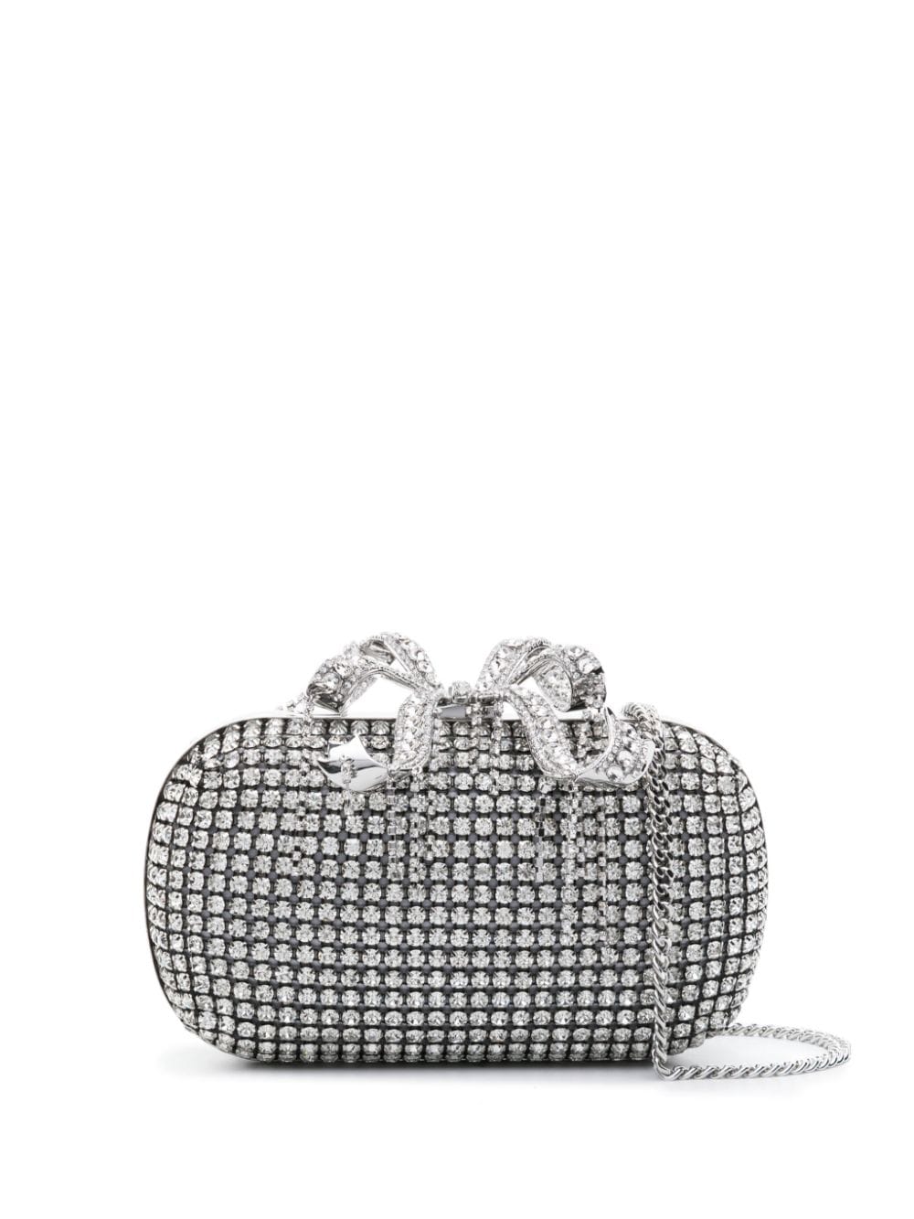 Self-Portrait Crystal-Embellished Chainmail Clutch Bag - Silver