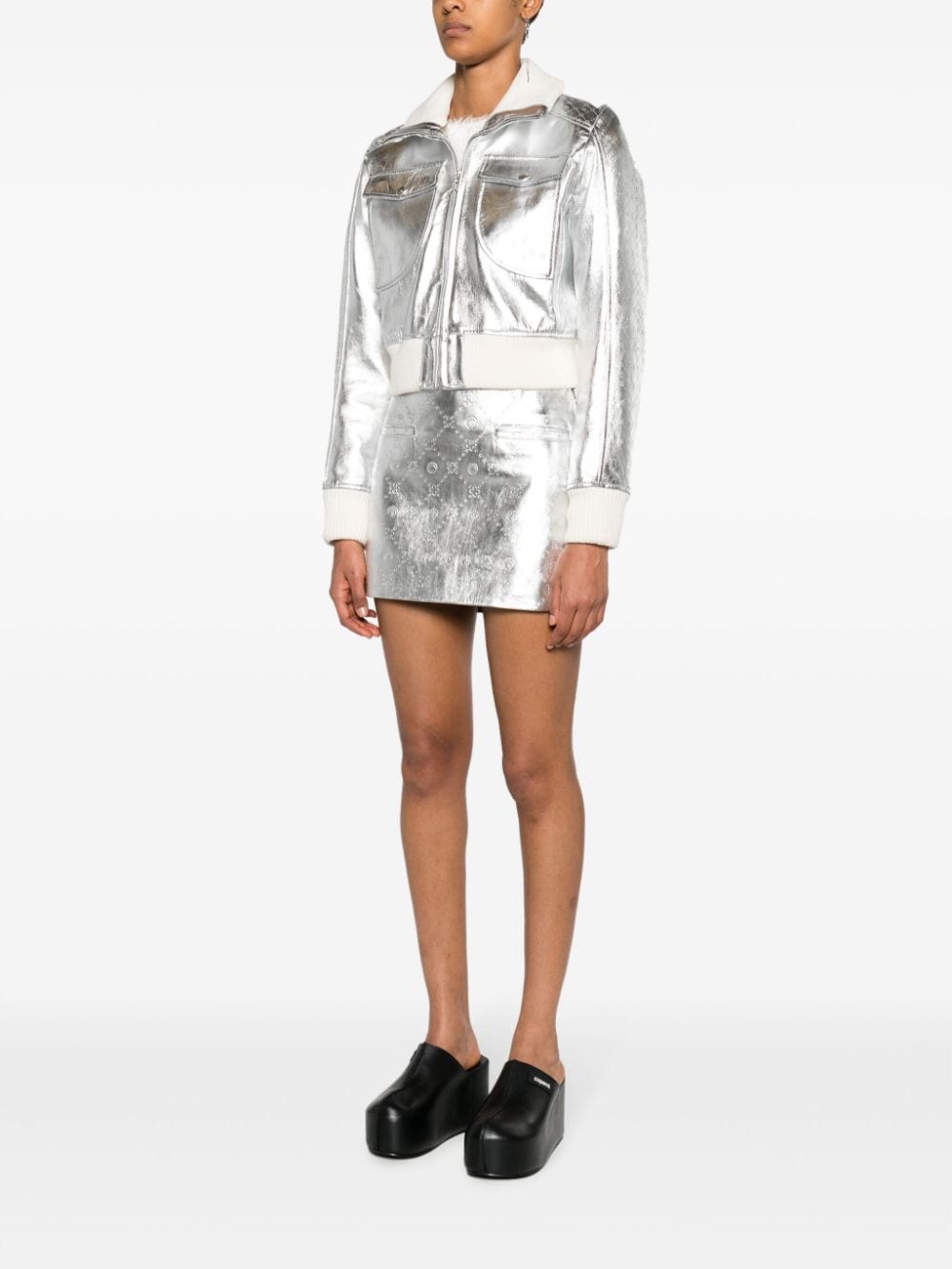 MARINE SERRE Marine Serre Laminated Leather Jacket with Monogram Pattern