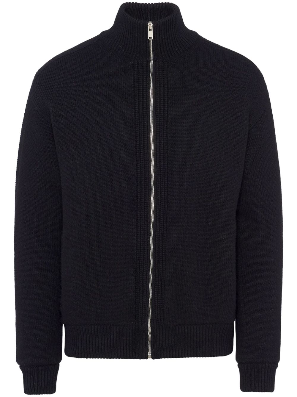 Prada Wool Blend Fleece Cardigan Hoodie - Black | Editorialist Prada Wool Blend Fleece Cardigan Hoodie - Black | Editorialist
