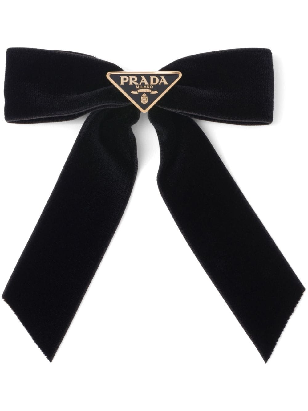 Prada Triangle Logo Velvet Hair Clip - Black | Editorialist display picture 3