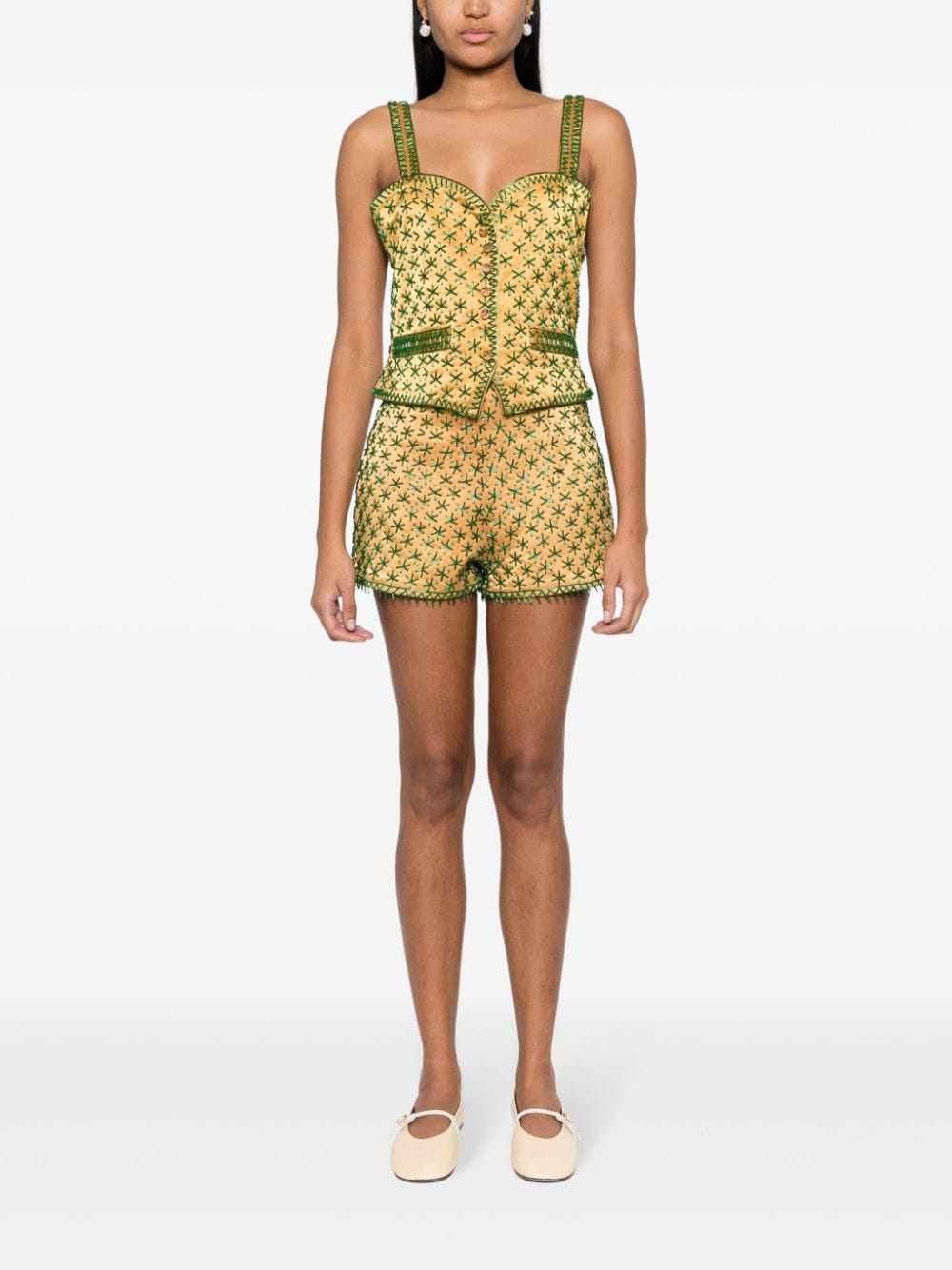 BODE BODE Embroidered Stretch-Cotton Tank Top