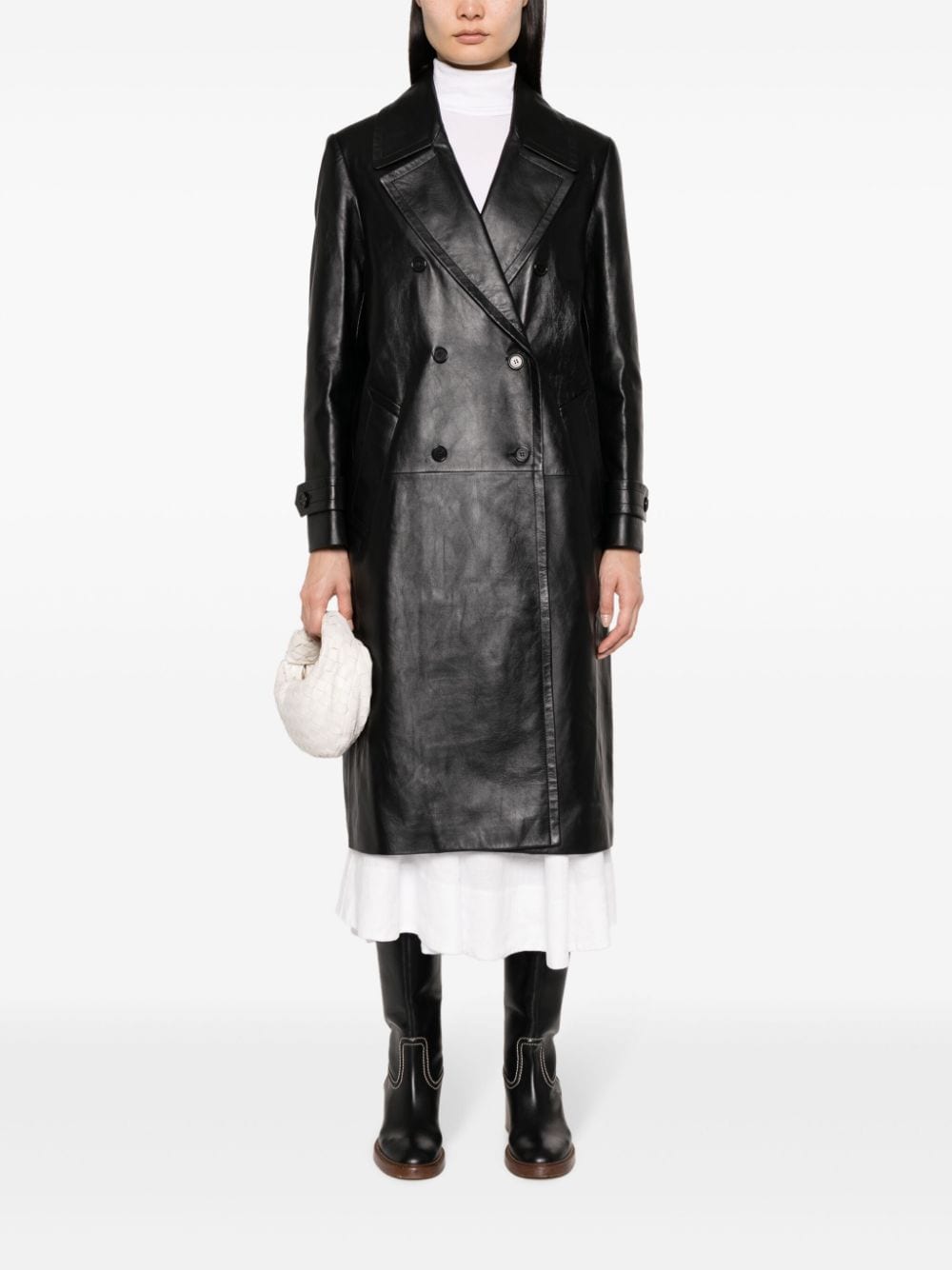 Chloé Single-Breasted Leather Coat In Beige - 49% Off