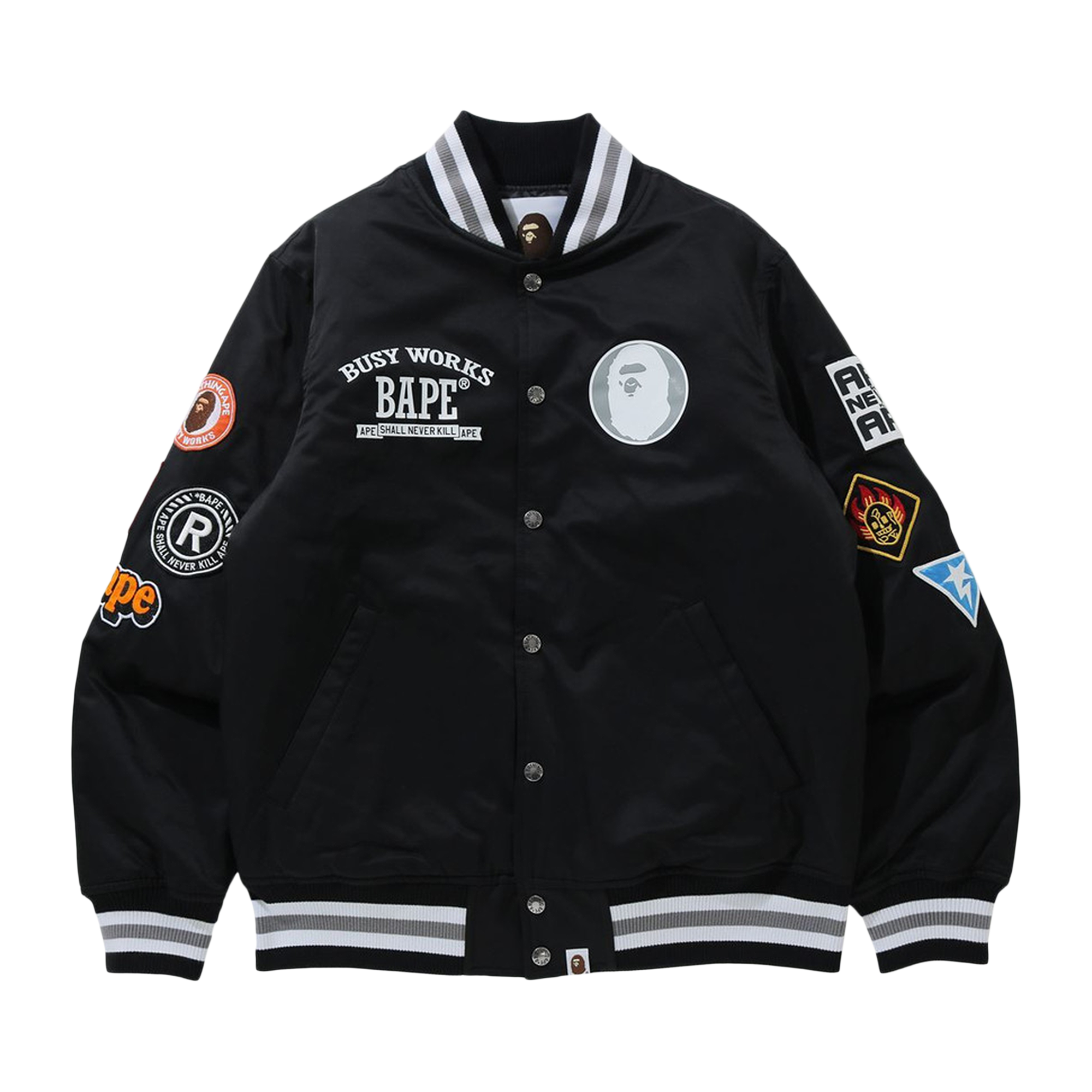 A Bathing Ape Archive Patch Puffer Varsity Jacket - Black 