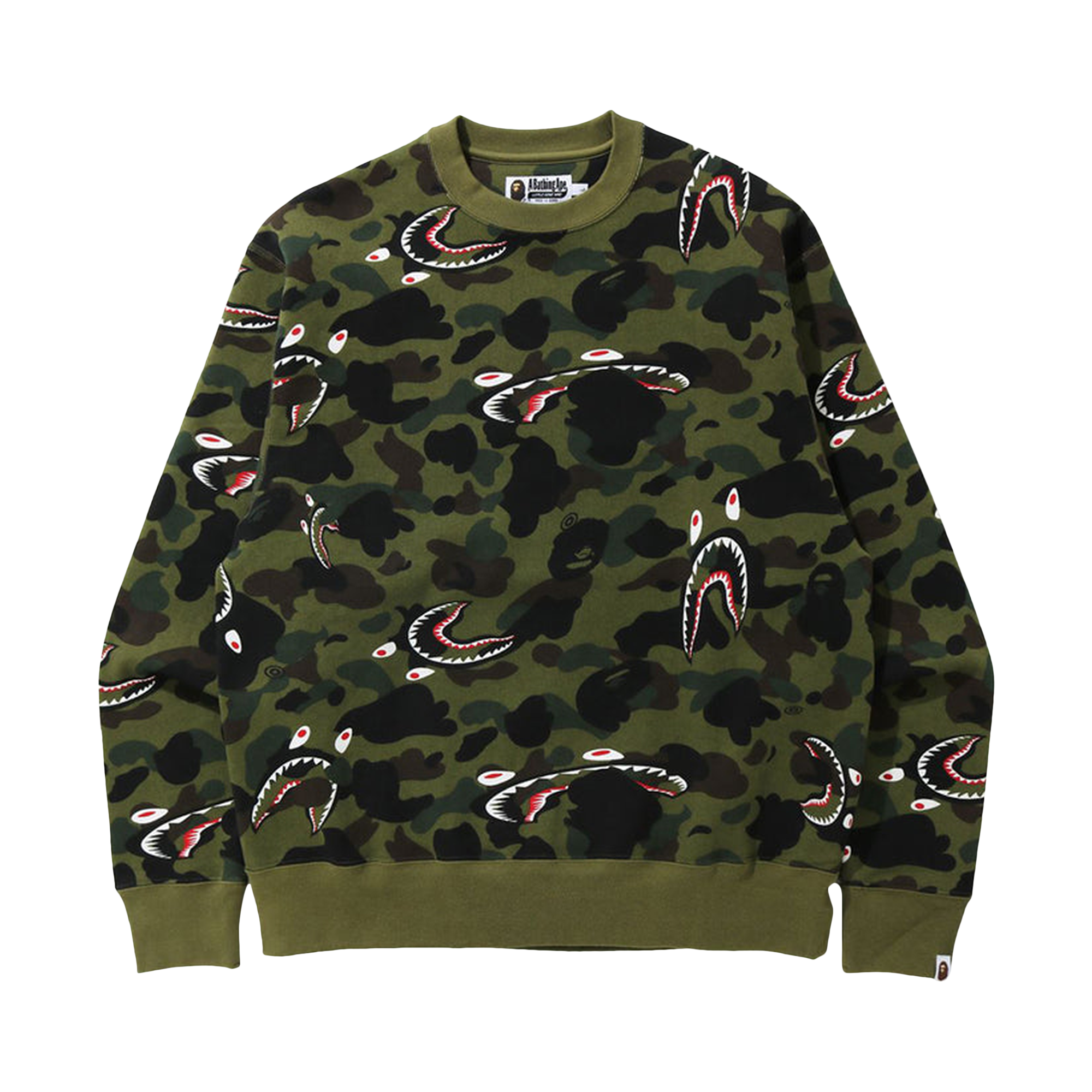 A BATHING APE 1st Camo Shark Relaxed Crewneck - Green | Editorialist