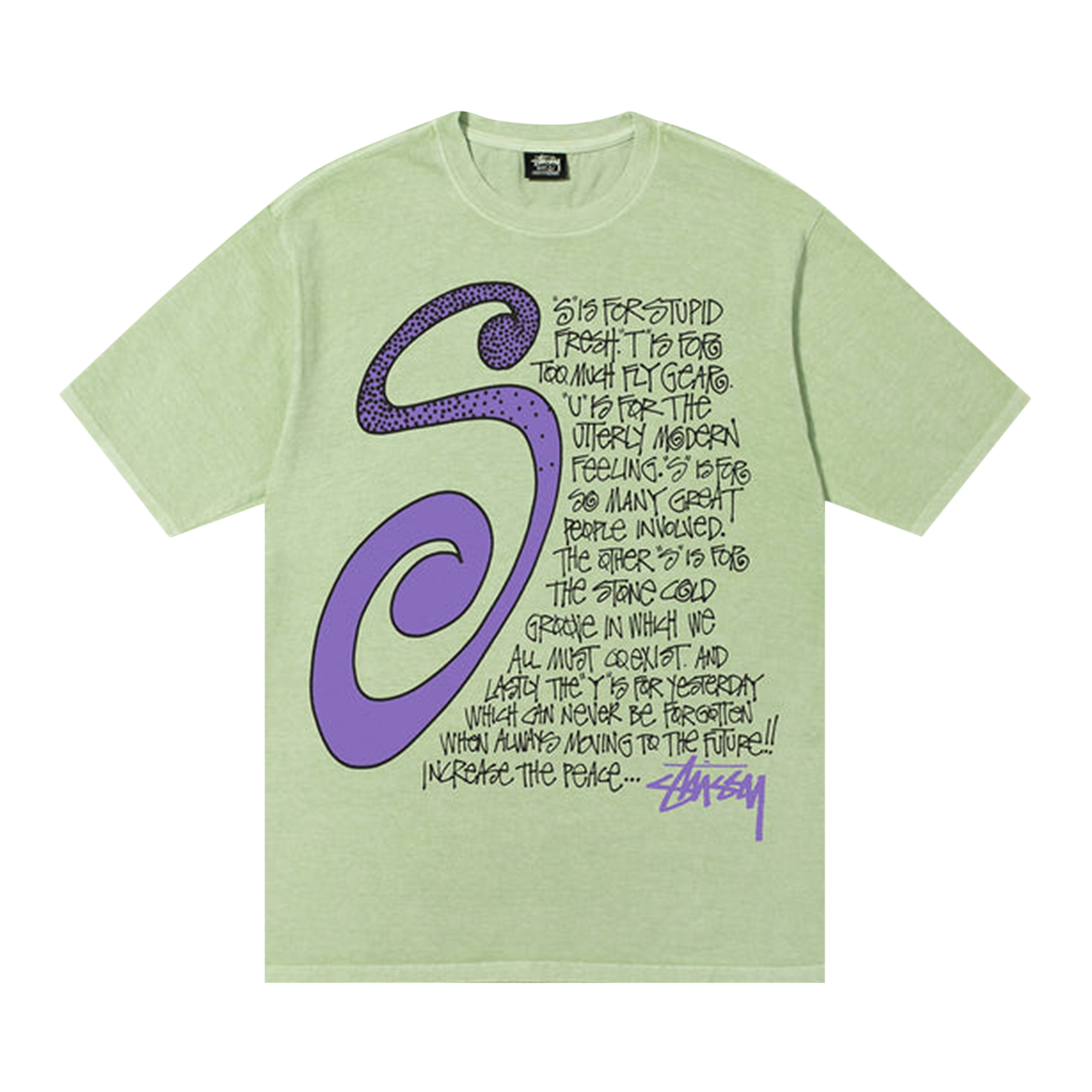 StüSsy Talk Pigment Dyed Tee 'Sage - Green | Editorialist