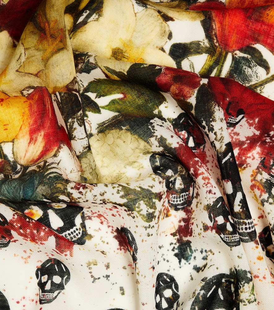 Alexander Mcqueen Skull Floral Wool Scarf - Multicoloured
