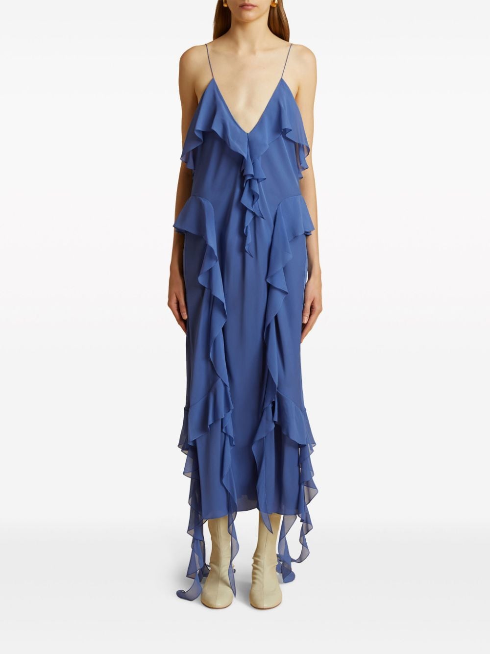 KHAITE KHAITE the Pim Ruffle-Trim Silk Midi Dress