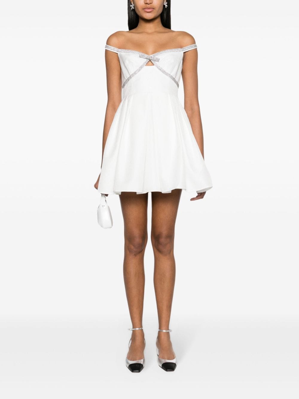 SELF-PORTRAIT Self-Portrait Diamanté-Trim Off-Shoulder Minidress