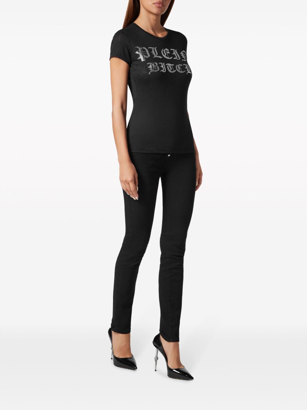 PHILIPP PLEIN Pure Gothic Plein Crystals-Embellishment Burn Out T-Shirt