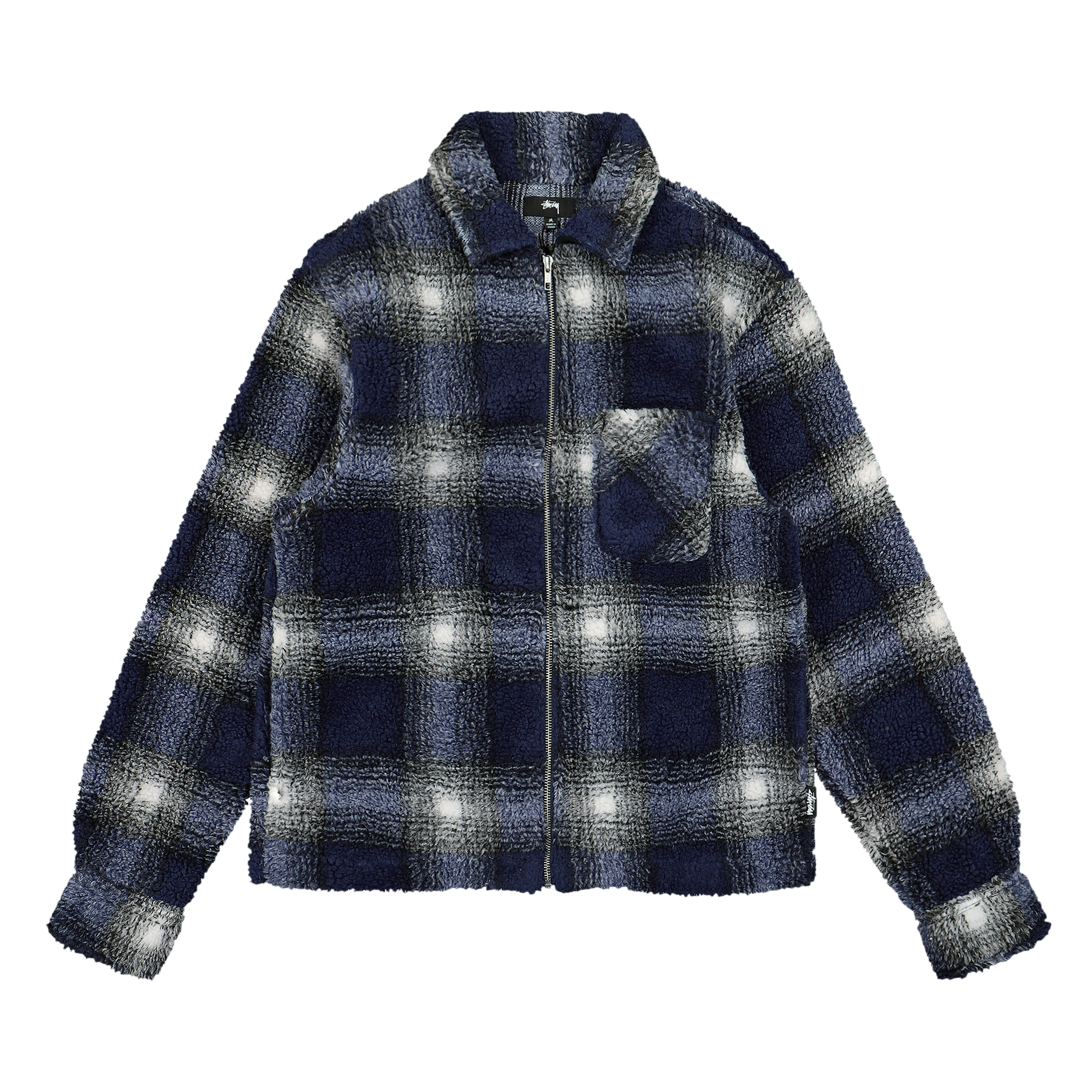 StüSsy Shadow Plaid Sherpa Zip Shirt - Blue | Editorialist