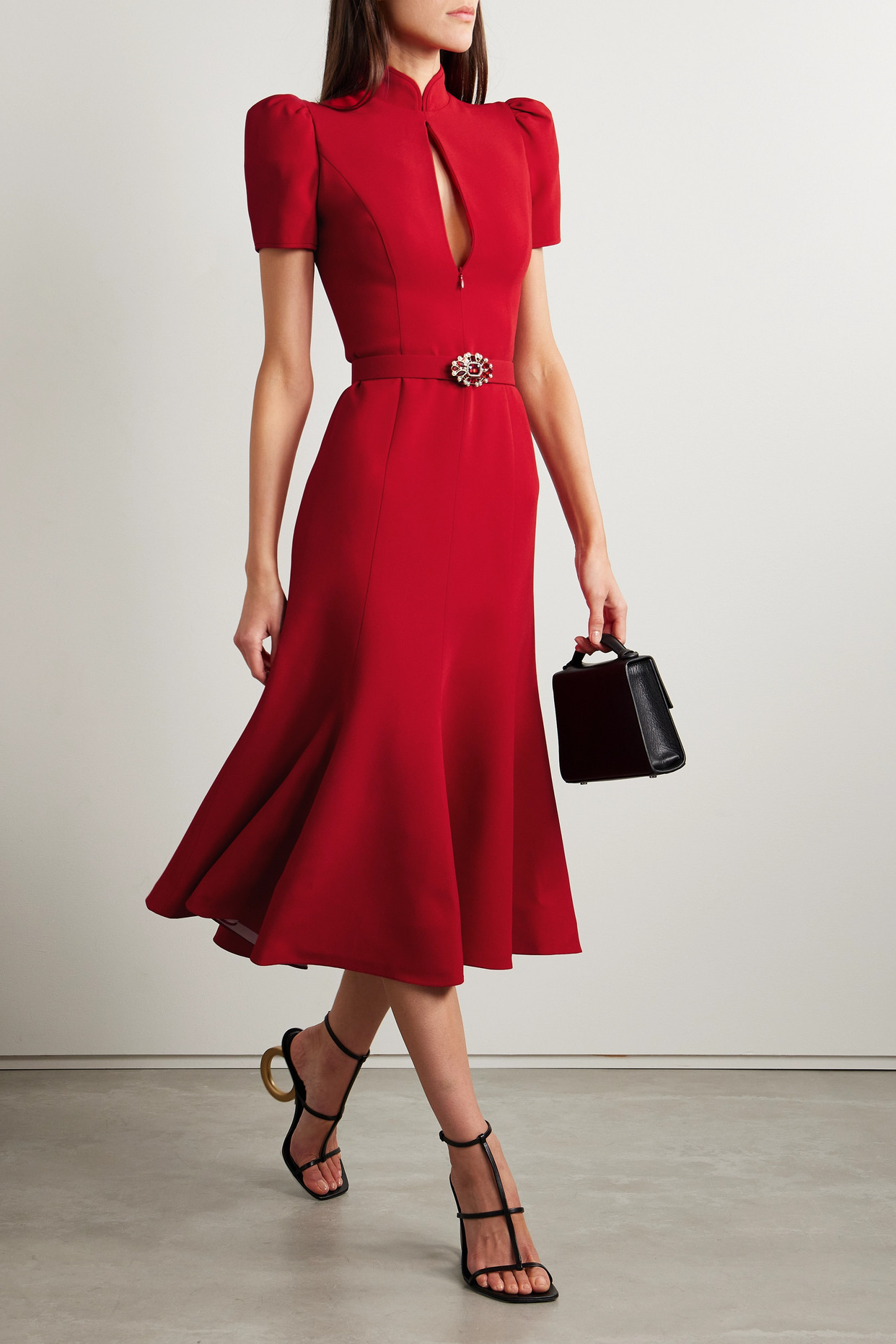 andrew gn red dress $2245 Andrew Gn Women's Red Embellished Cuff Puff-Sleeve Dress Size 36