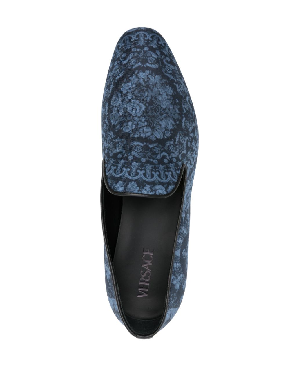 Versace Barocco Print Silk Loafers In Blue - 60% Off  display picture 1