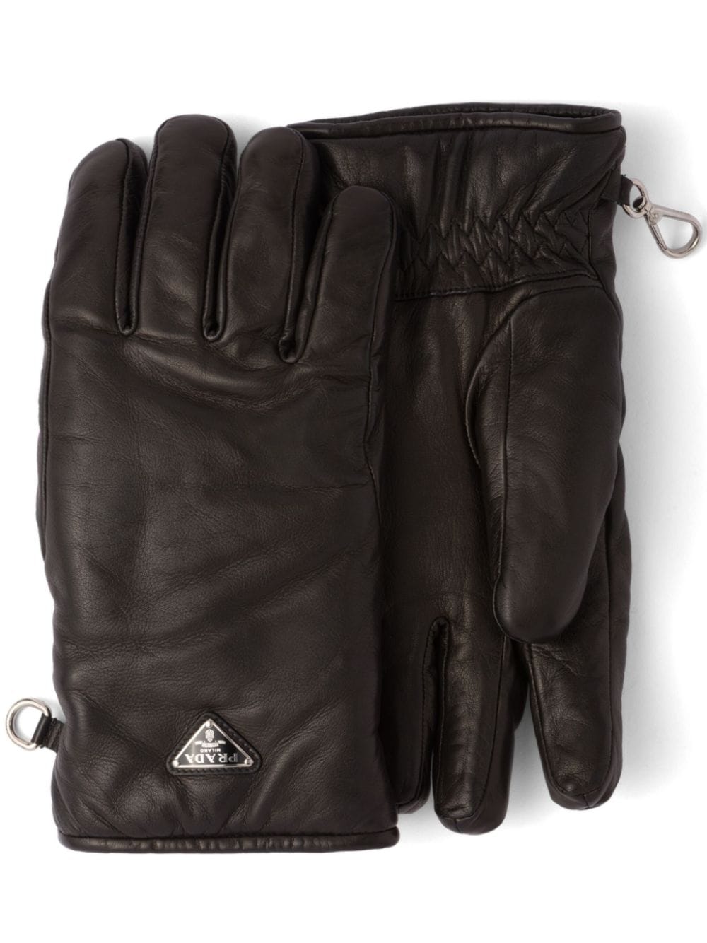 Prada Pouch-Embellished Leather Gloves - Purple | Editorialist