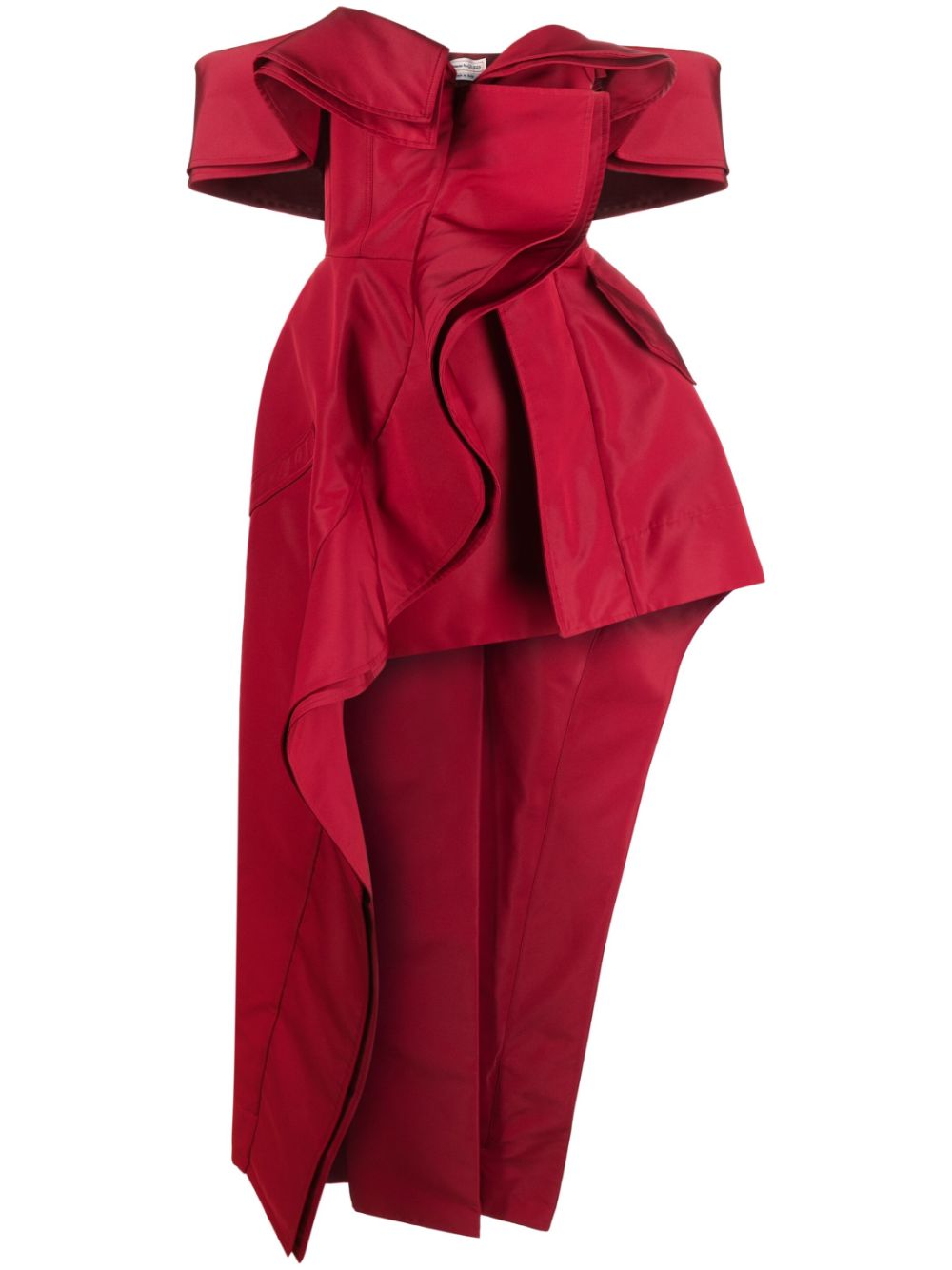 alexander mcqueen deconstructed corset dress McQueen Spring Summer 2026  Nyanderi in look 38. Red and black satin  jacquard. With corset lacing details. #McQueenSS26 Photography: @Chanel.Jm  @HannahNortonPhoto Video: @InDigital.Tv Music: @AGCook404