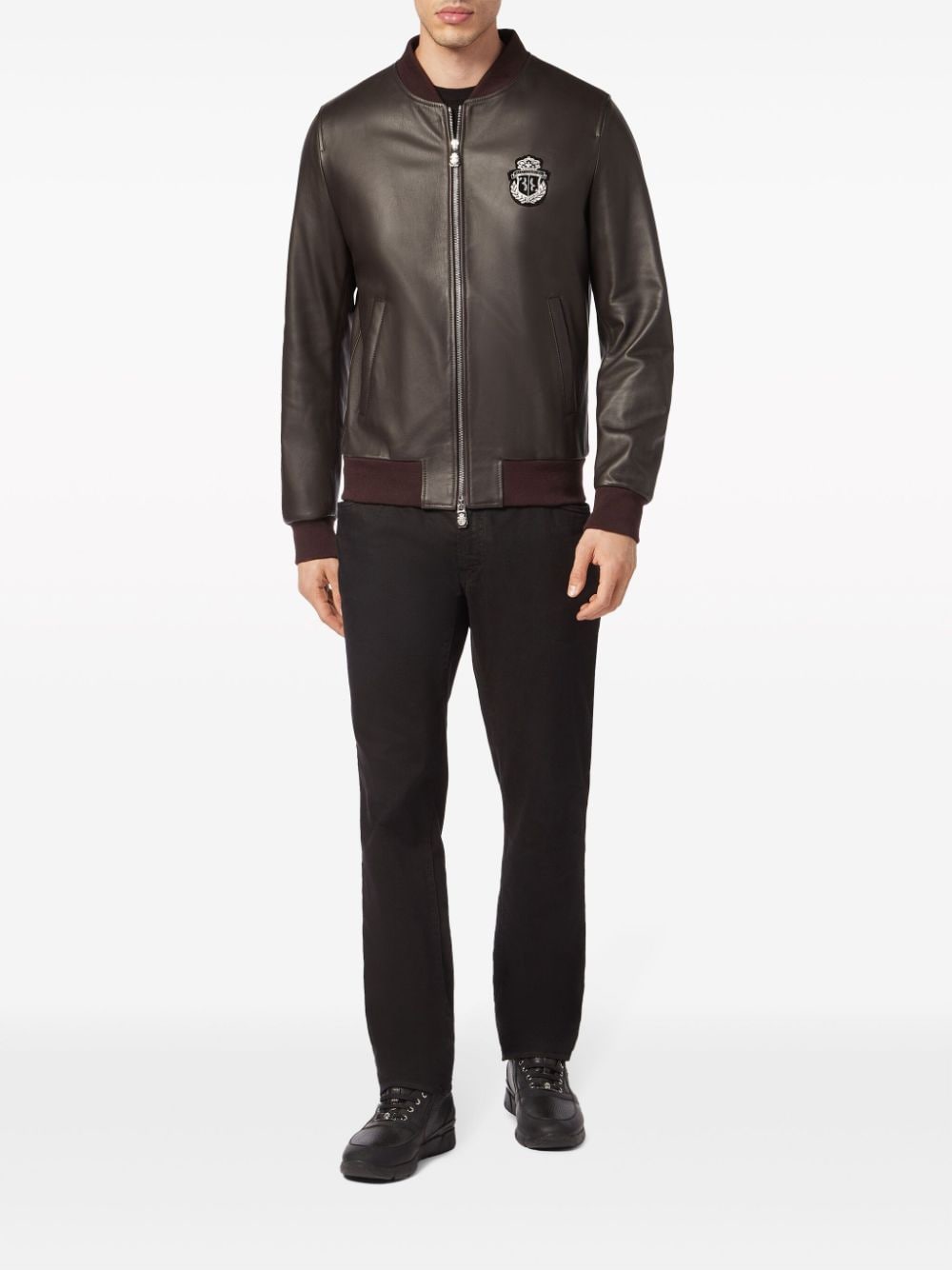 BILLIONAIRE Billionaire Logo-Patch Leather Bomber Jacket