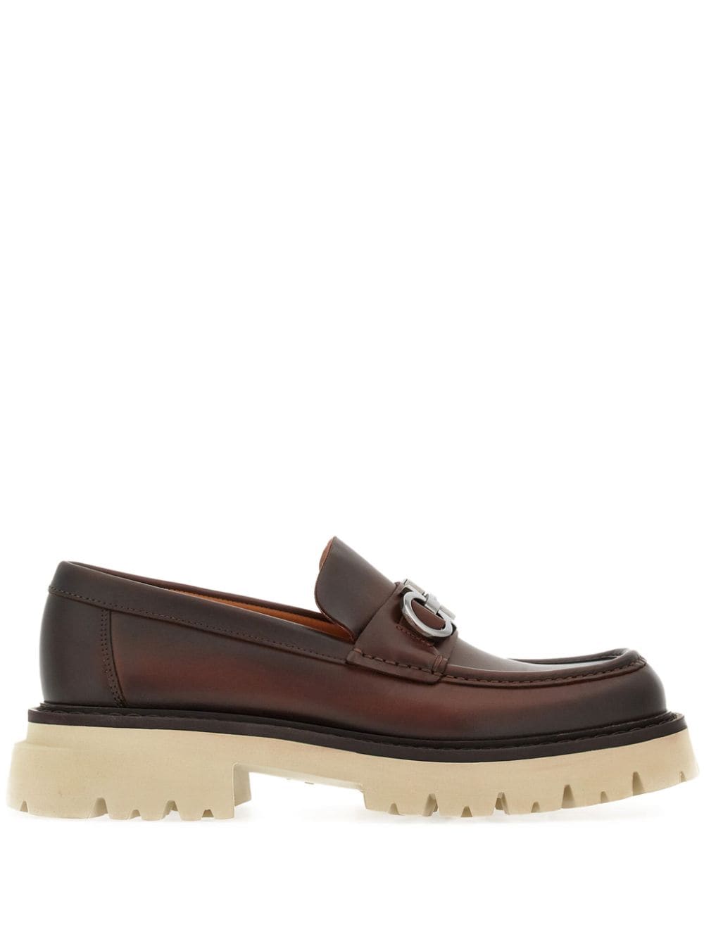 Ferragamo Gancini-Plaque Brown Calf Skin Round-Toe Lug Sole Loafers Sz 8.5 Ferragamo Gancini-Plaque Round-Toe Loafers | eBay main image 2