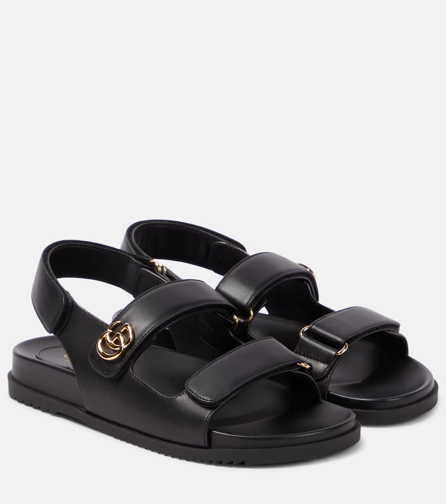 Gucci Moritz Gg Leather Sandals - Black | Editorialist