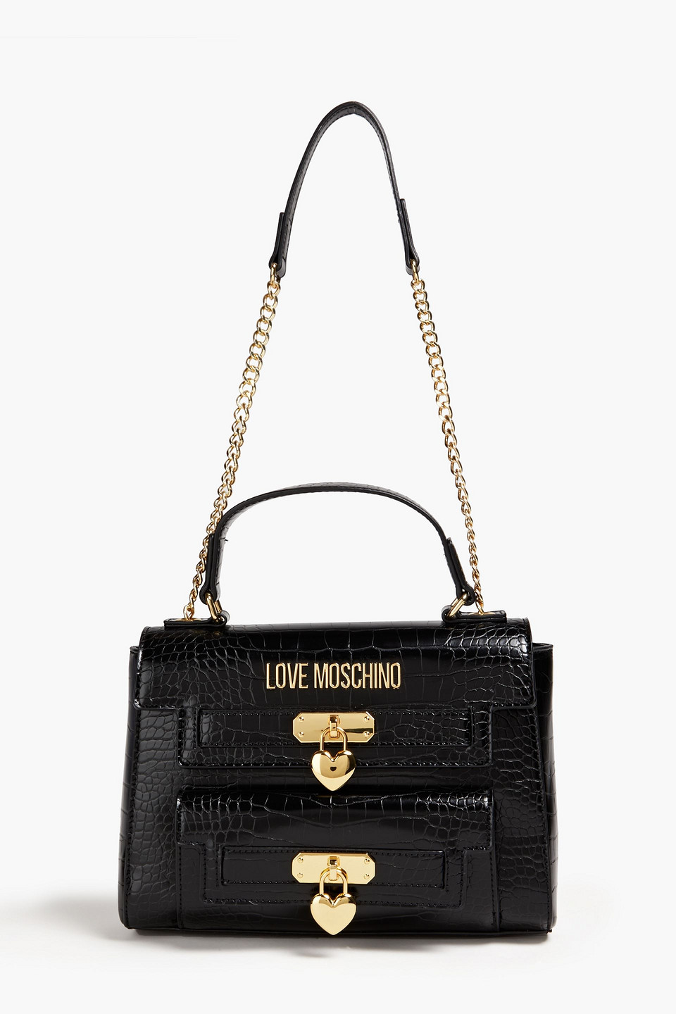Moschino Croc-Effect Leather Shoulder Bag In Black - 55% Off