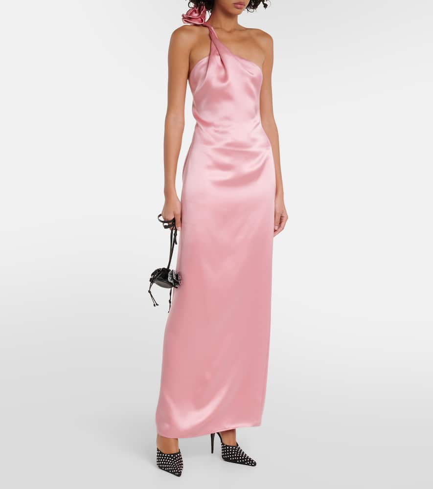 MAGDA BUTRYM Floral-Appliqué Silk Satin Gown