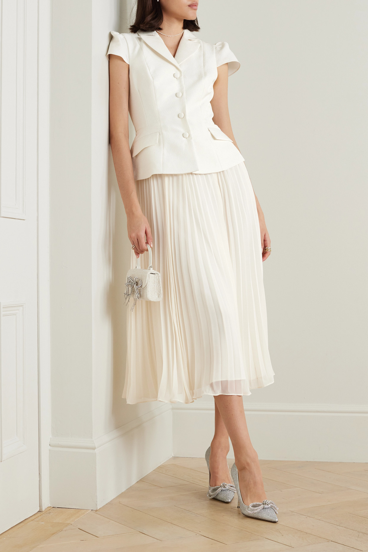 self-portrait belted cloqu and pleated chiffon midi dress Chiffon Self Portrait The Outnet SELF-PORTRAIT Belted Cloqu And Pleated Chiffon Midi Dress Endource