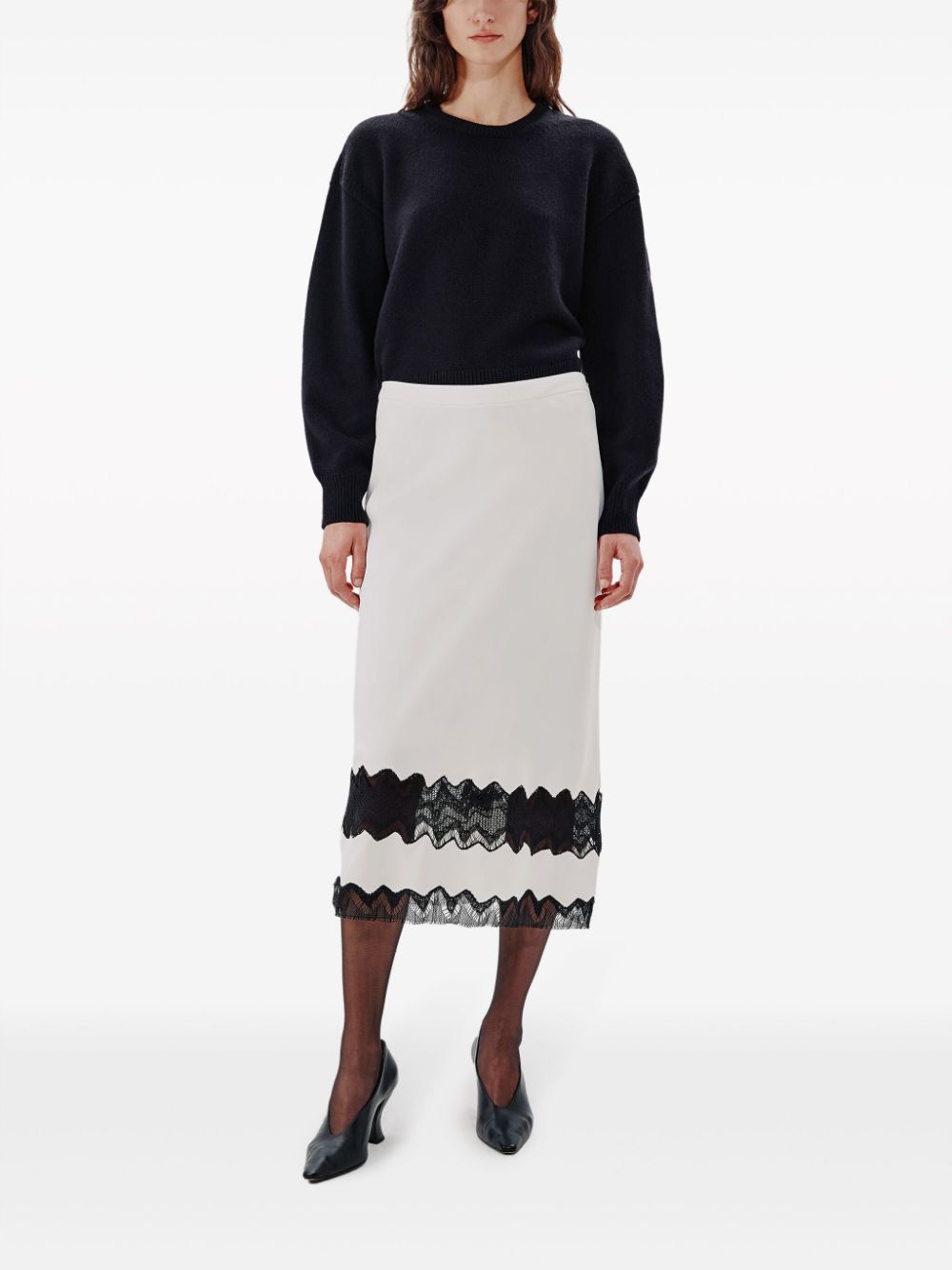 ANOTHER TOMORROW Another Tomorrow Lace High-Waist Midi Skirt