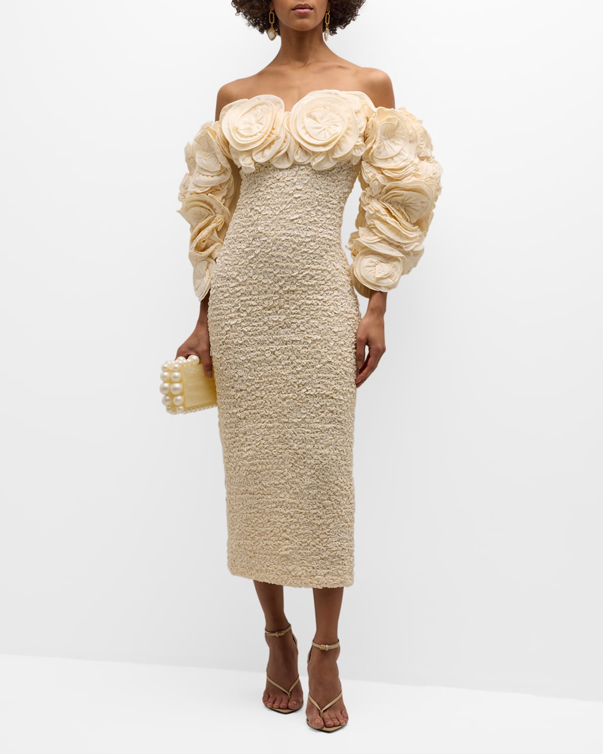 mara hoffman bodycon dress Luna Ruffle-Appliqué Smocked Midi - Cream Mara hofman