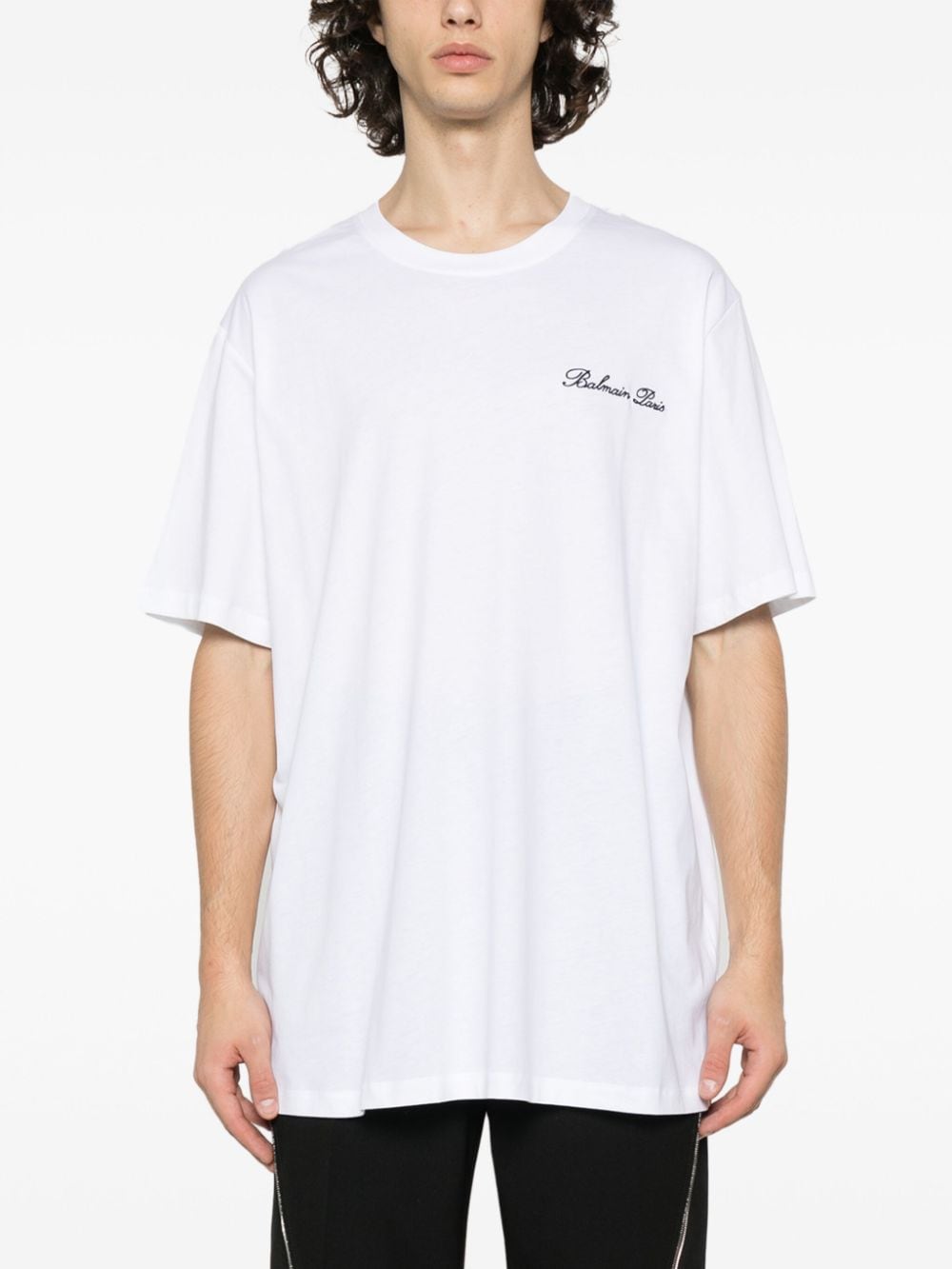BALMAIN logo-embroidered cotton t-shirt
