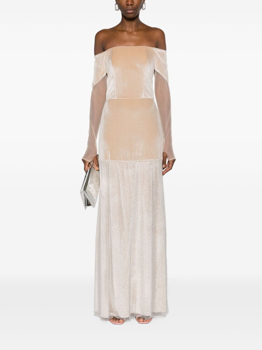 BAZZA ALZOUMAN BAZZA ALZOUMAN Off-Shoulder Rhinestone-Embellished Gown