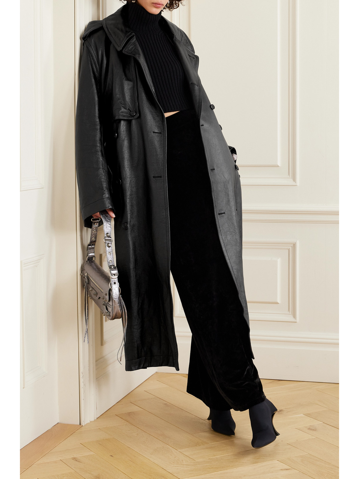 BALENCIAGA Balenciaga Cocoon Double-Breasted Belted Leather Trench