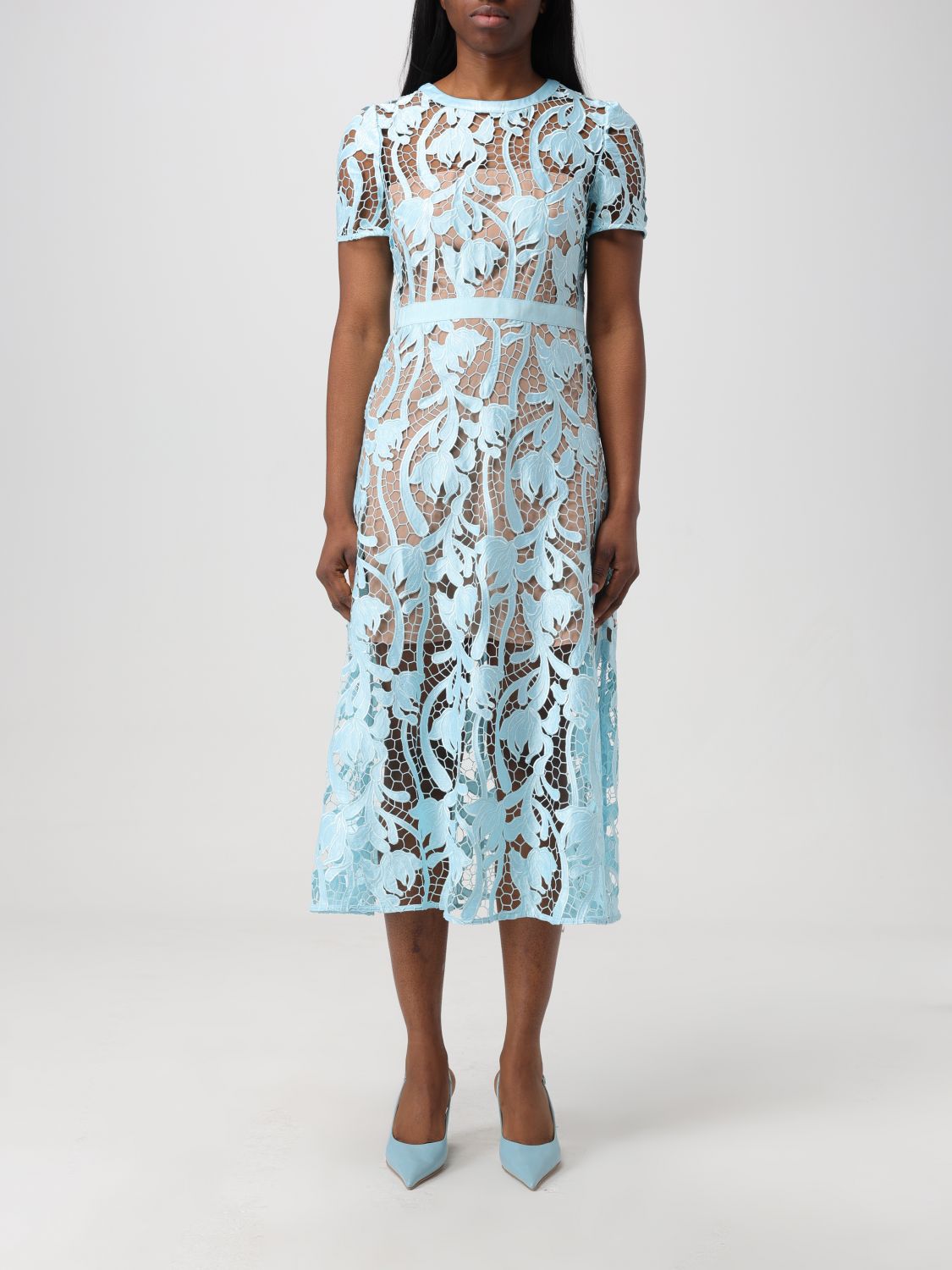 Self-Portrait Embellished Lace Midi Dress In Blue - 65% Off | Editorialist
