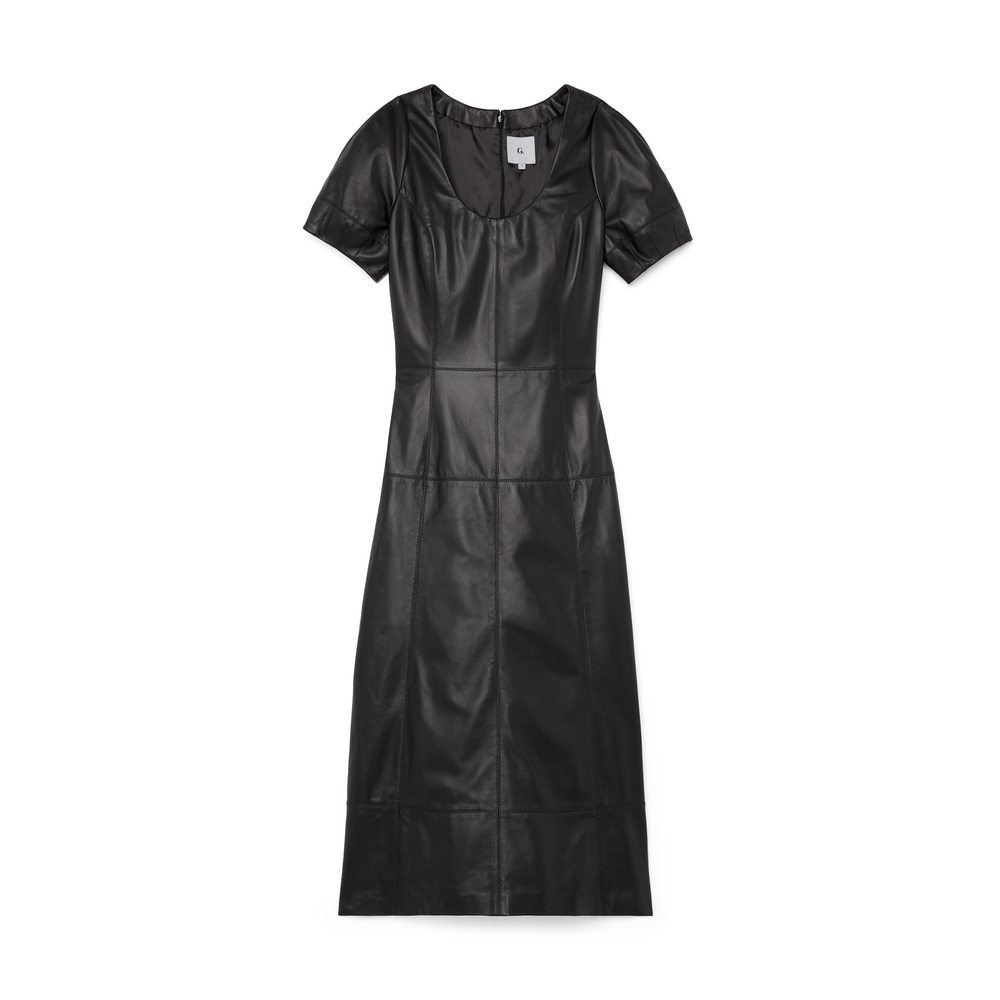macy's black leather dress Goop Macy Leather Puff-Sleeve Dress - Black