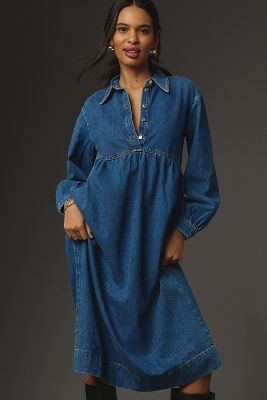 seen worn kept denim dress Seen Worn Kept Long-Sleeve Denim Midi Dress - Blue
