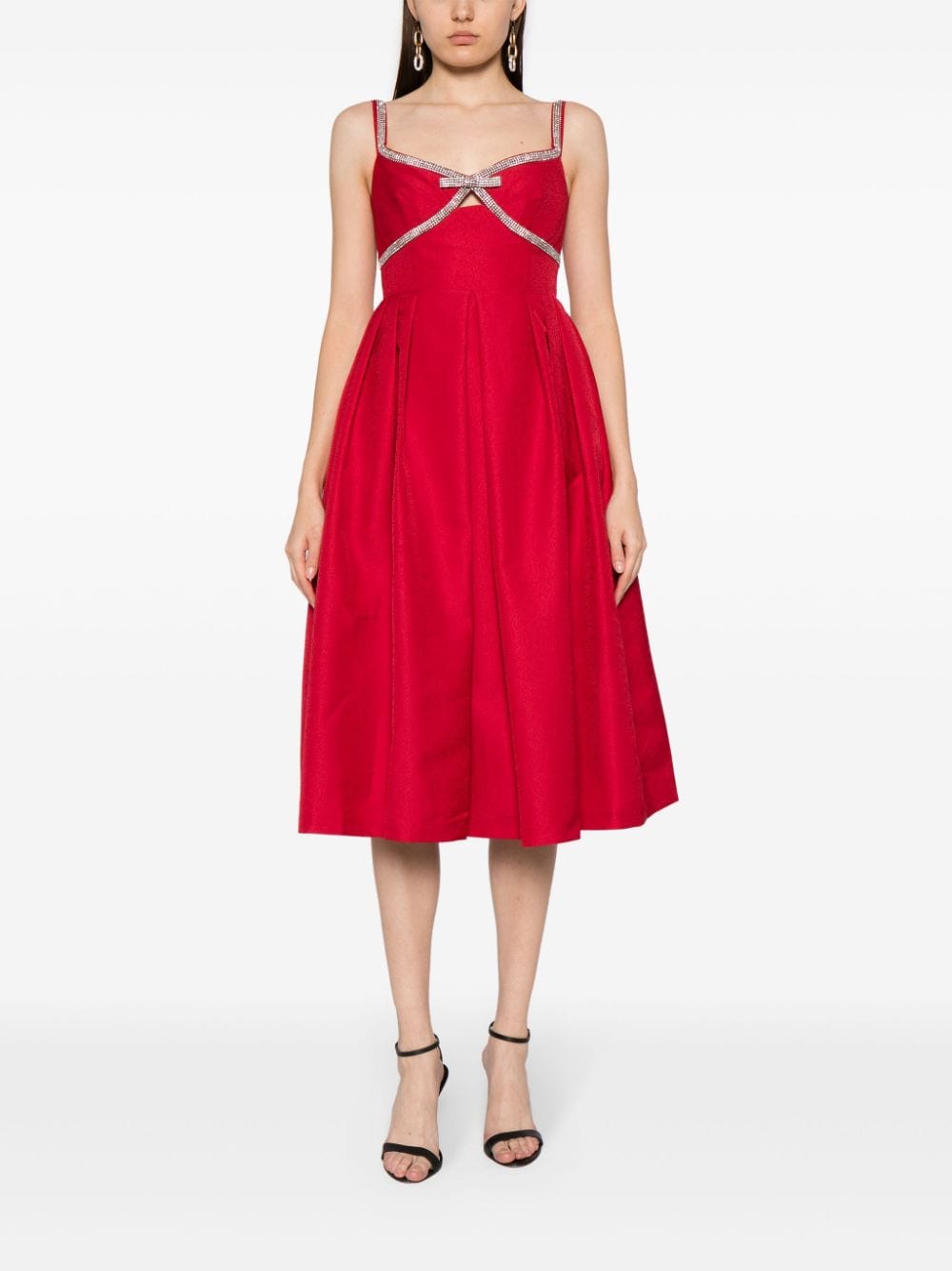 SELF-PORTRAIT Diamanté-Trim Midi Dress
