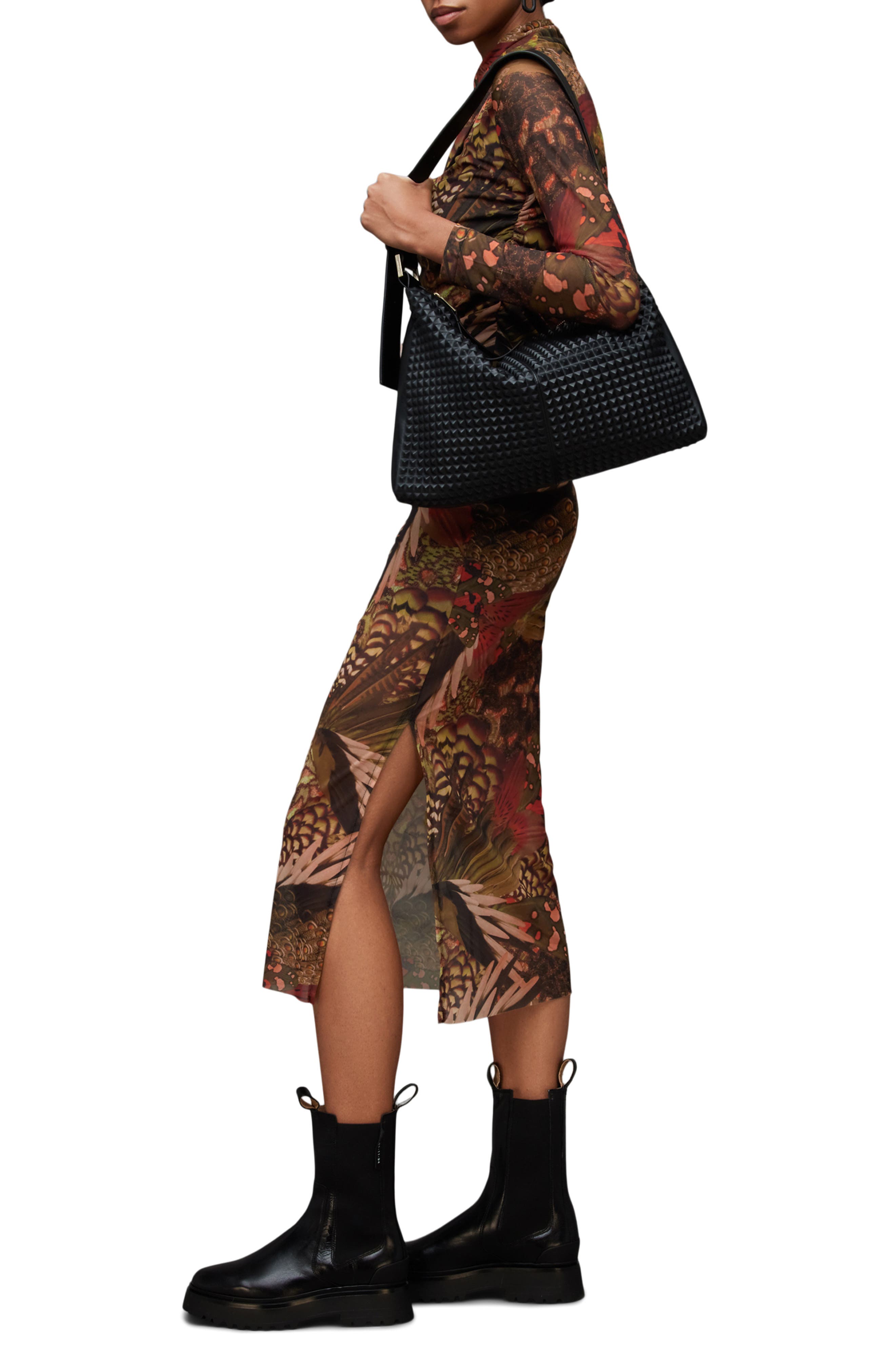 tia mesh gene dress NWT $219.00 SZ 0 ALLSAINTS Tia Gene Butterfly Print Mesh Midi Dress JEWEL GREEN