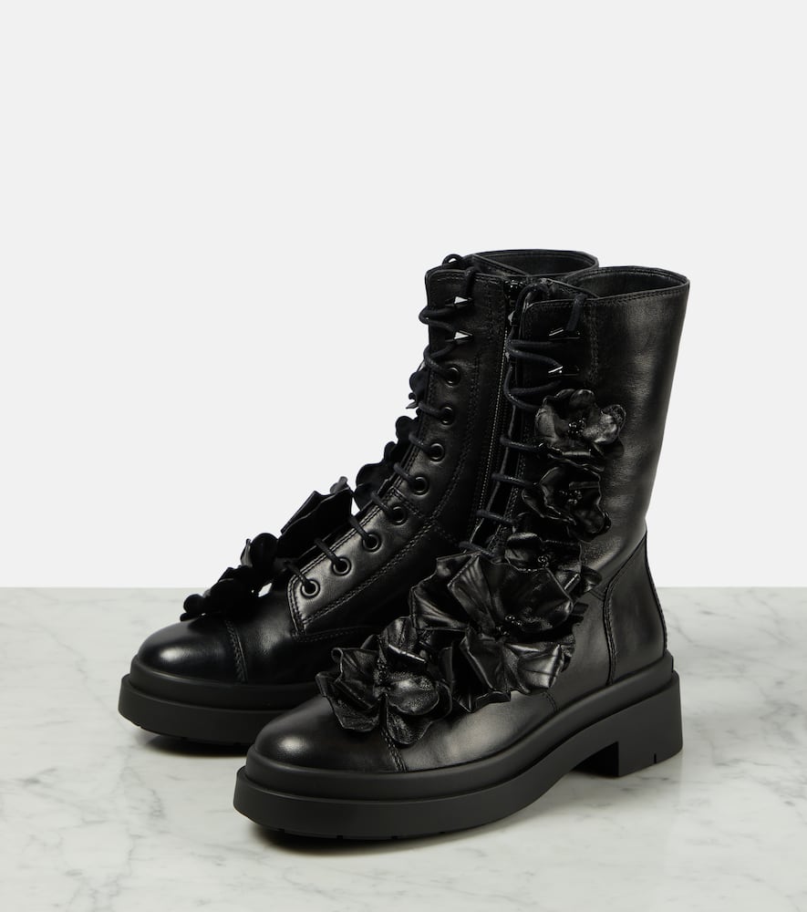 Jimmy Choo Nola Leather Combat Boots With Pearls And Studs In