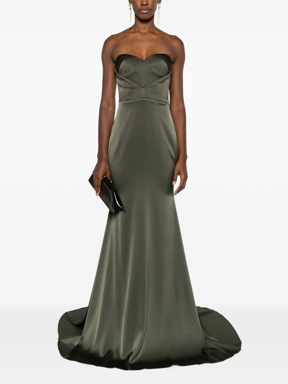 Crepe Dress Dark Green Alex Perry Dress Alex Perry Strapless Floor-Length Gown  Green