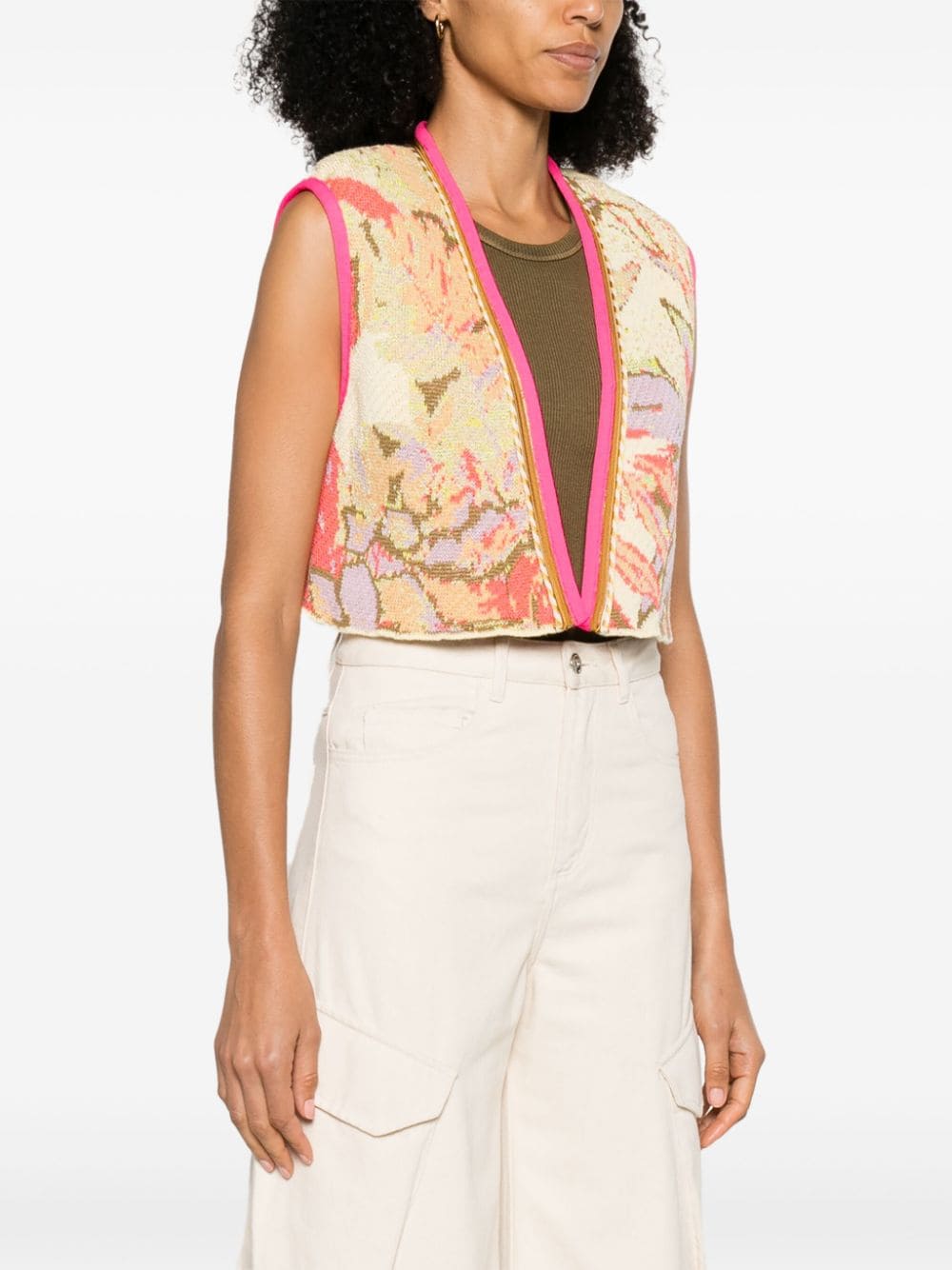 FORTE_FORTE Forte Forte Jacquard-Pattern Ribbed-Knit Cropped Vest