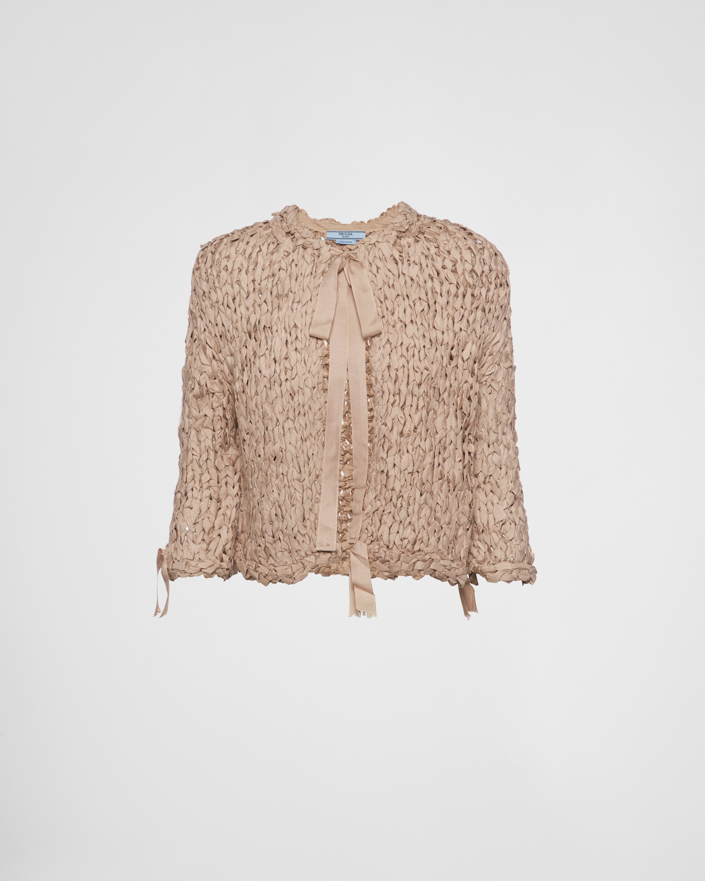 Prada Silk Ribbon Cardigan - Hazelnut | Editorialist
