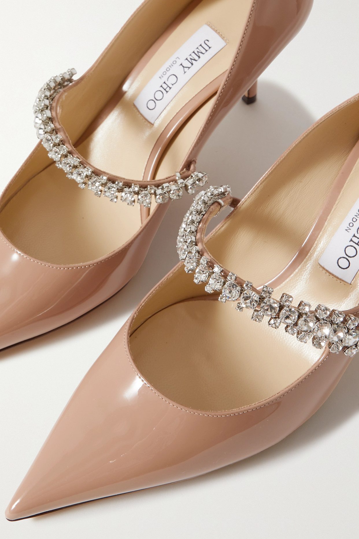 Jimmy Choo Saresa 65 Latte Leather Pumps With Crystal