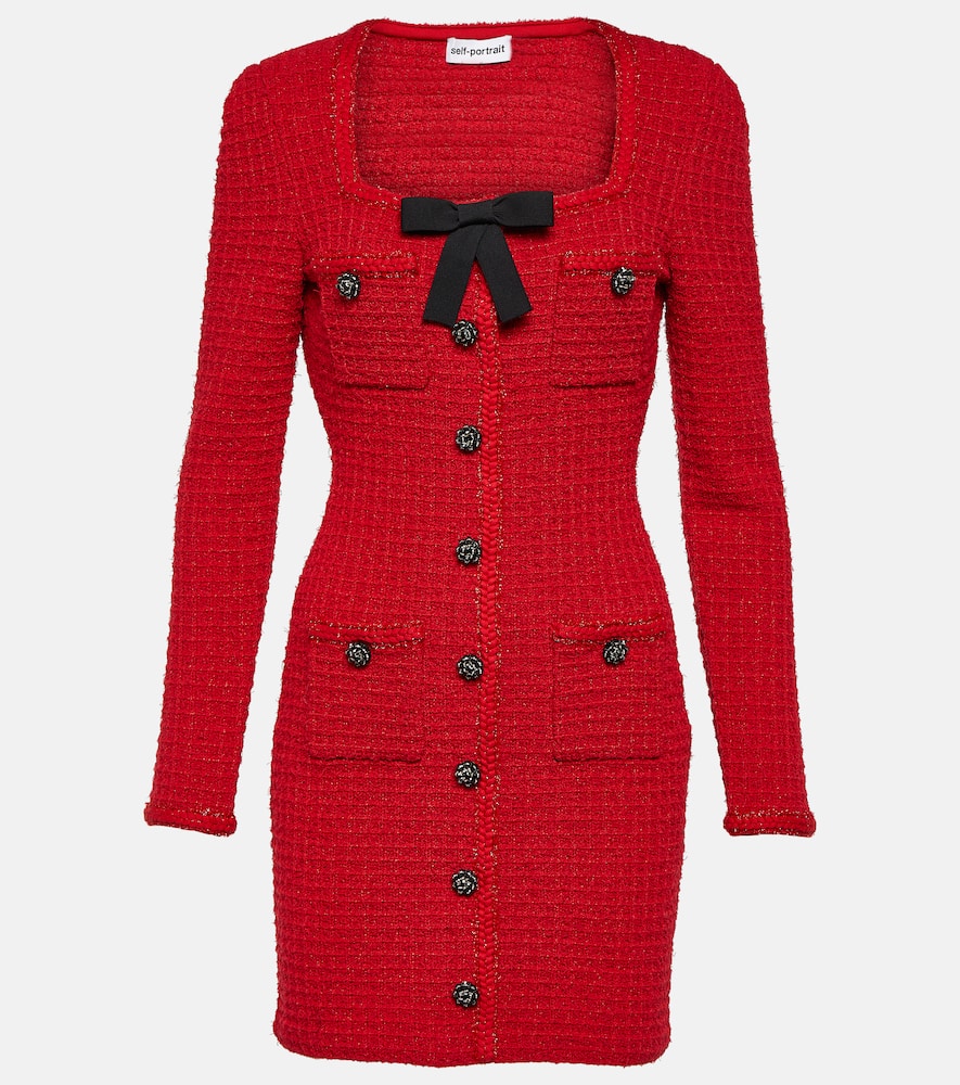 self portrait melange knit dress Buy SELF-PORTRAIT Bow-detail Knitted Minidress - Red At 60% Off self portrait mint green dress