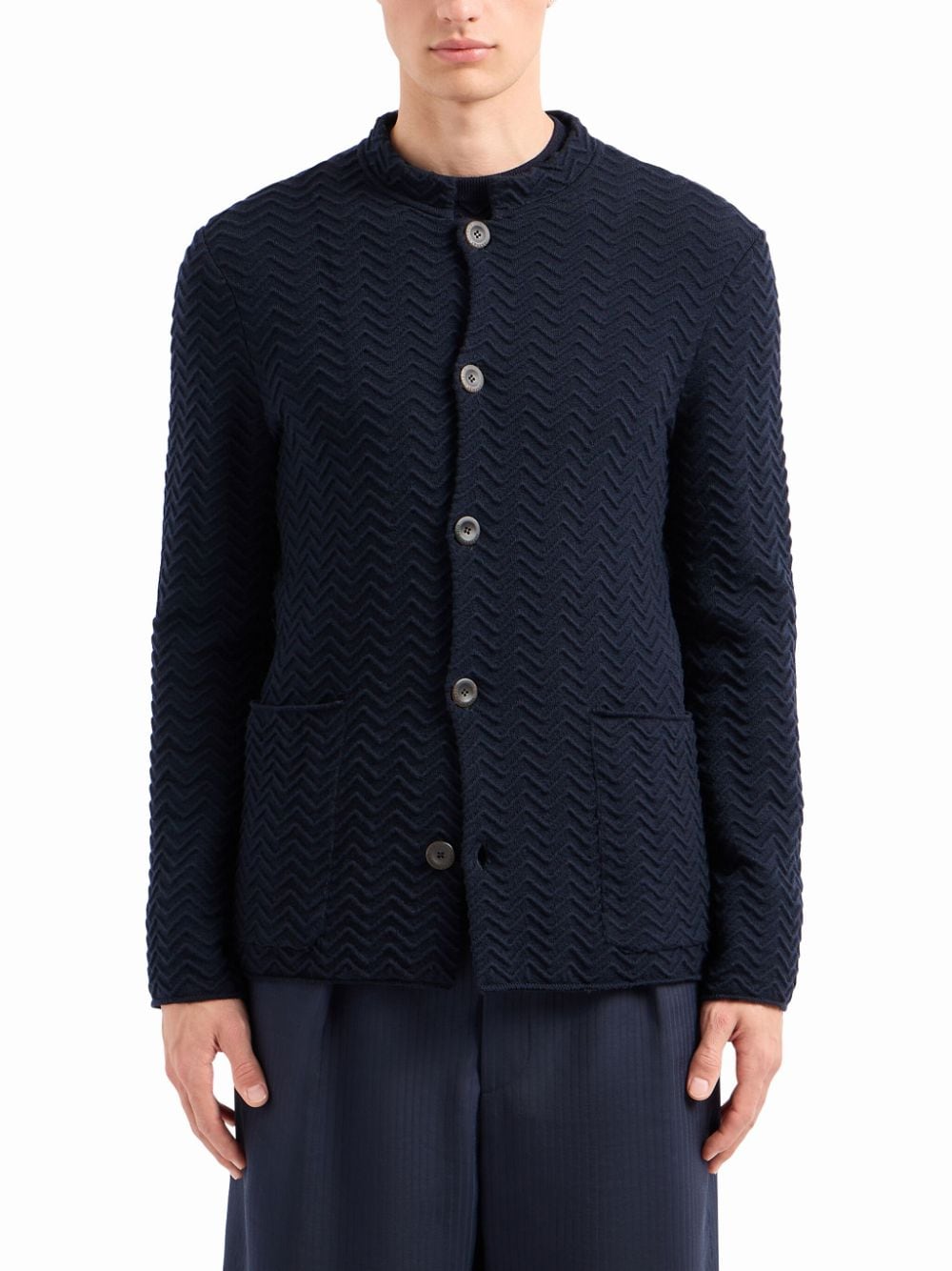 Giorgio Armani Zigzag-Embroidered Cardigan In Blue - 48% Off
